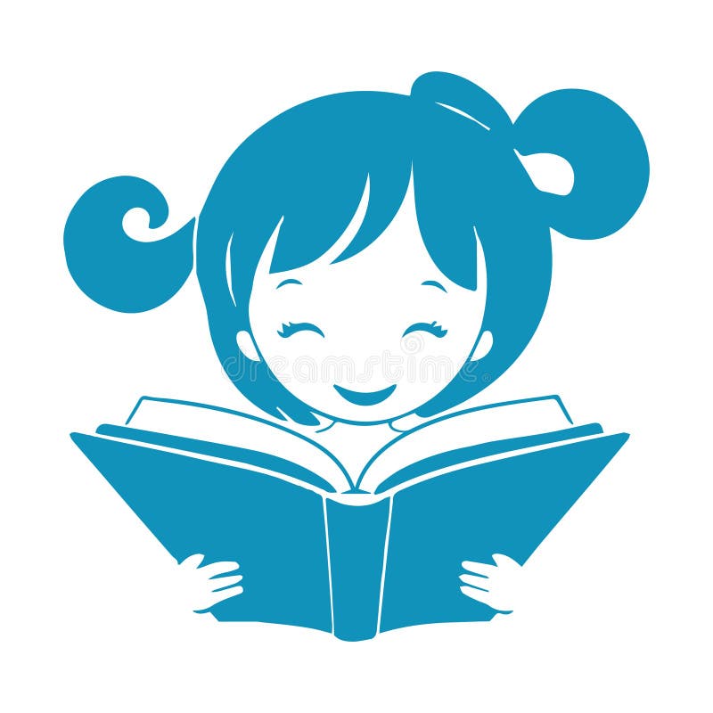 A Charming Cute Kids Reading Books Silhouette Vector Illustration Stock ...