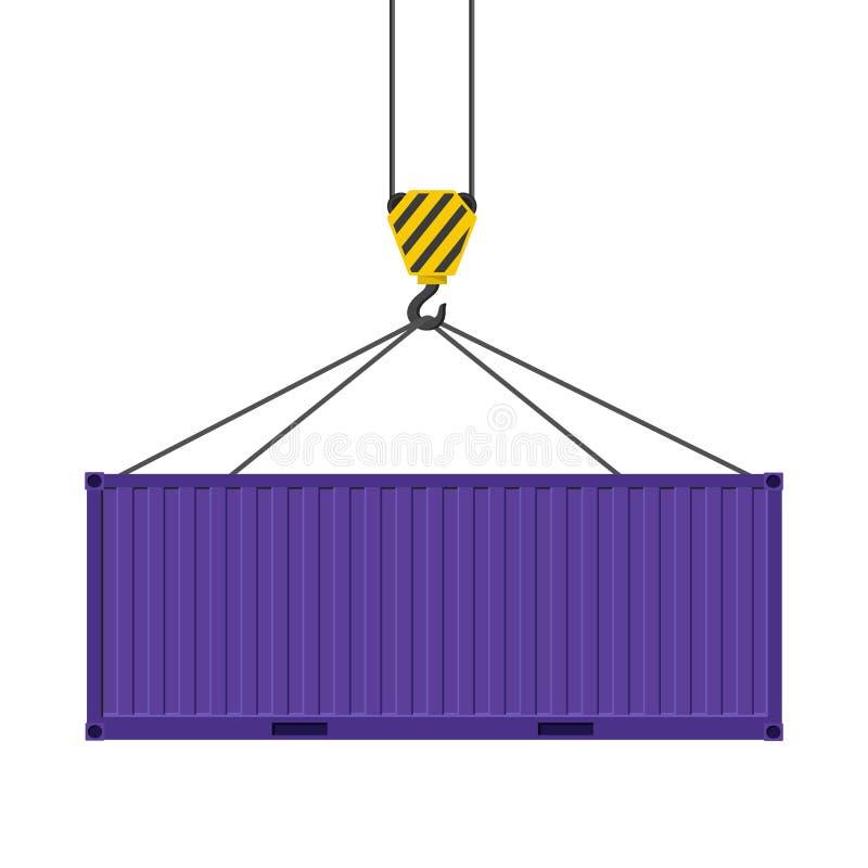 Sea Container Hanging on a Crane Hook Isolated on White Stock Vector ...