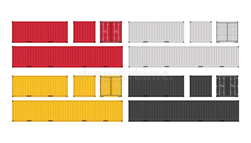 Large Shipping Containers. Set of Cargo Containers in Different Colors ...