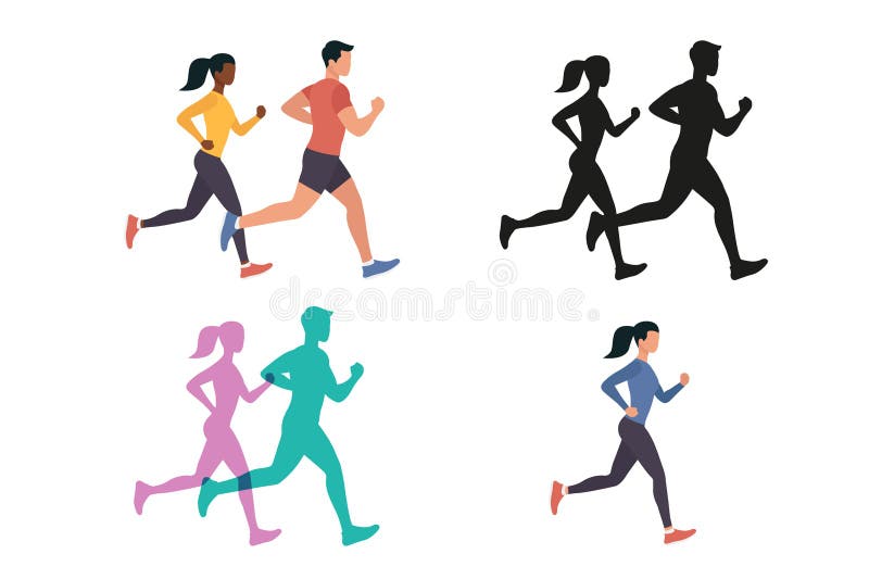 Set of Running Athletes and Silhouettes. Stock Illustration ...
