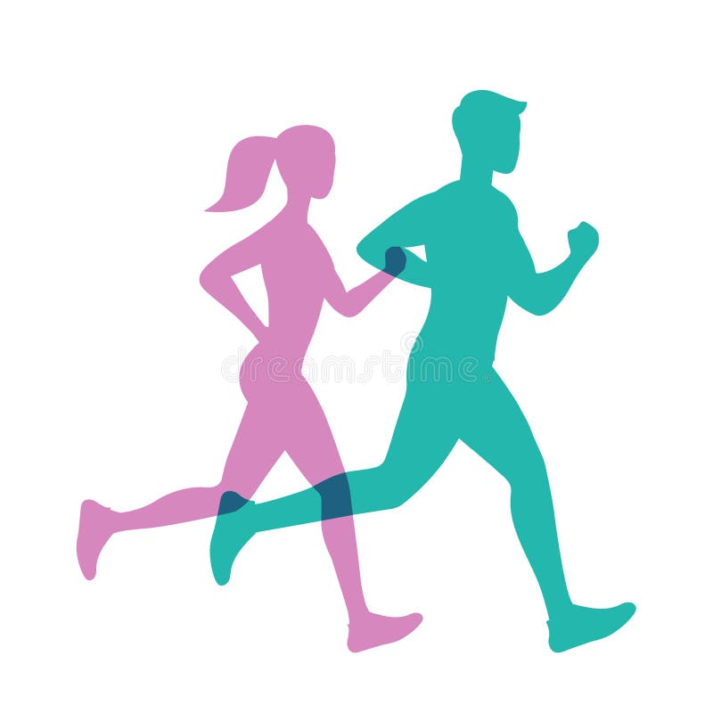 Vector Shadow Running Man and Woman Illustration. Stock Illustration ...