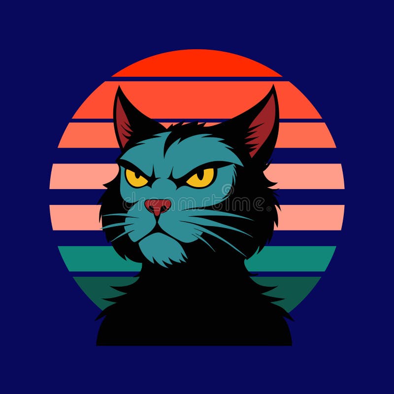 Minimalist Aggressive Cat Head on Distressed Retro Background Stock ...