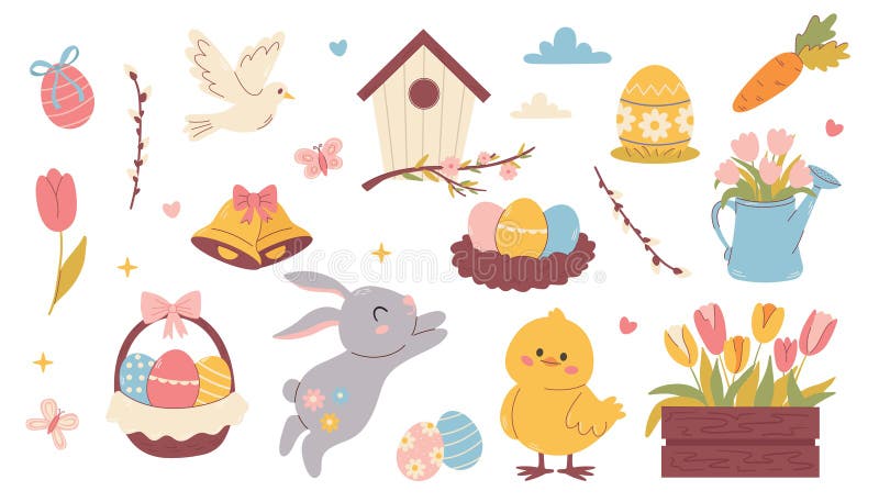 Set of Easter Elements. Cute Easter Set Stock Illustration ...
