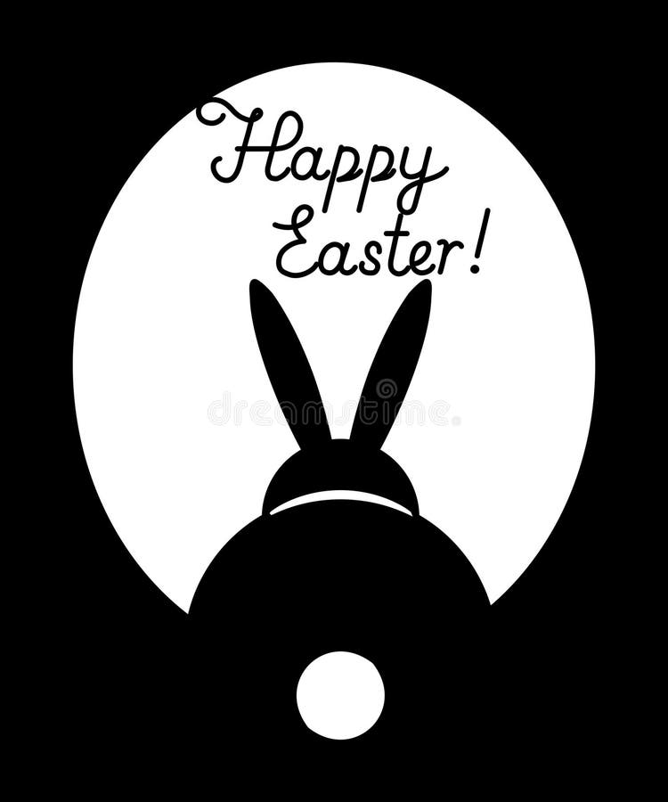 Black and White Easter Bunny Silhouette. Cute Rabbit Back View with ...