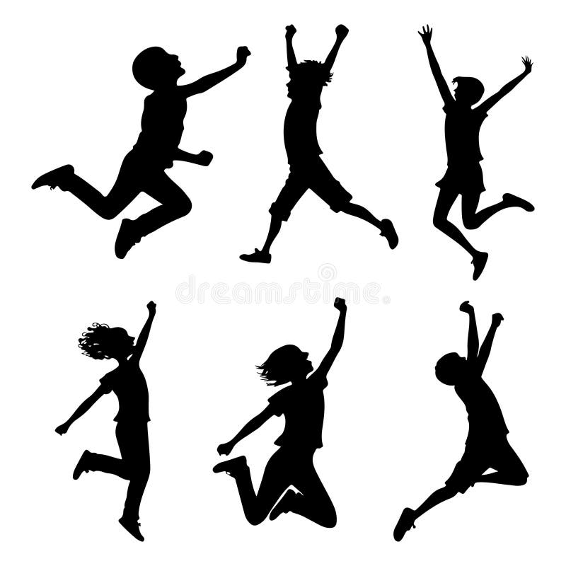 Children Jumping Silhouette Vector Stock Vector - Illustration of ...