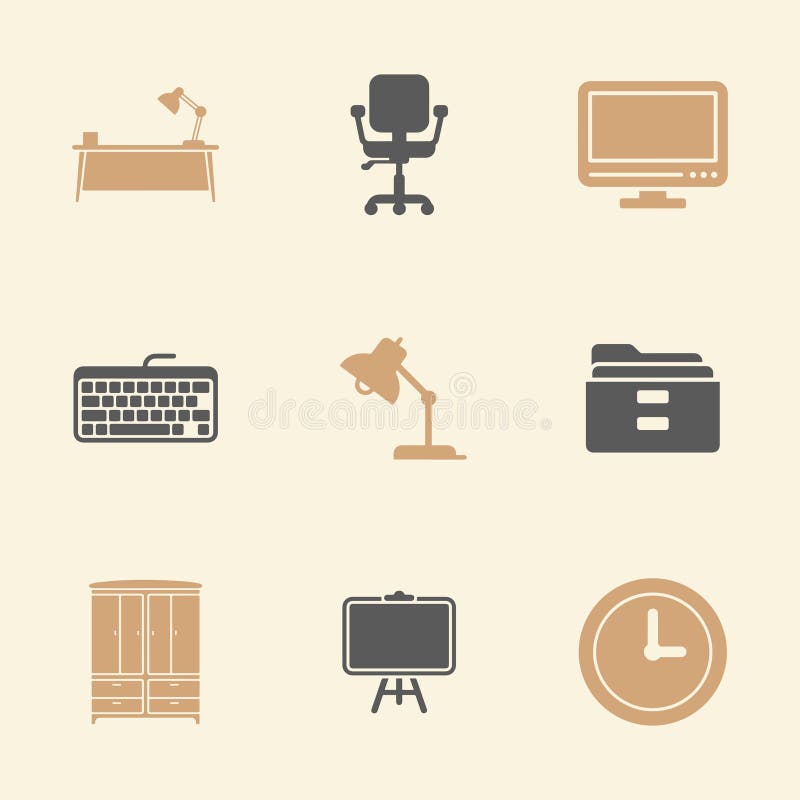 Home Office and Study Icons Set. Editable Vector Icon Stock Vector ...