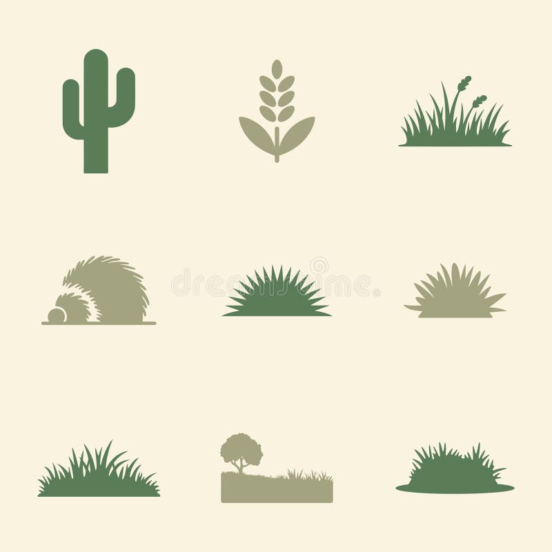 Plants and Landscapes Icons Set. Grass and Ground Cover. Editable ...