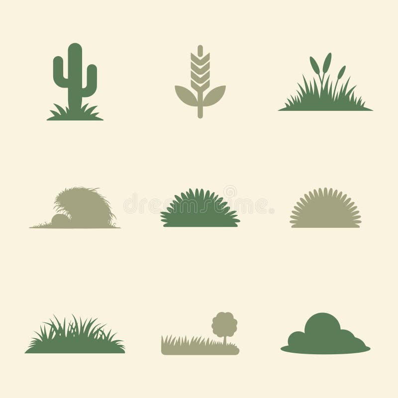 Plants and Landscapes Icons Set. Grass and Ground Cover. Editable ...