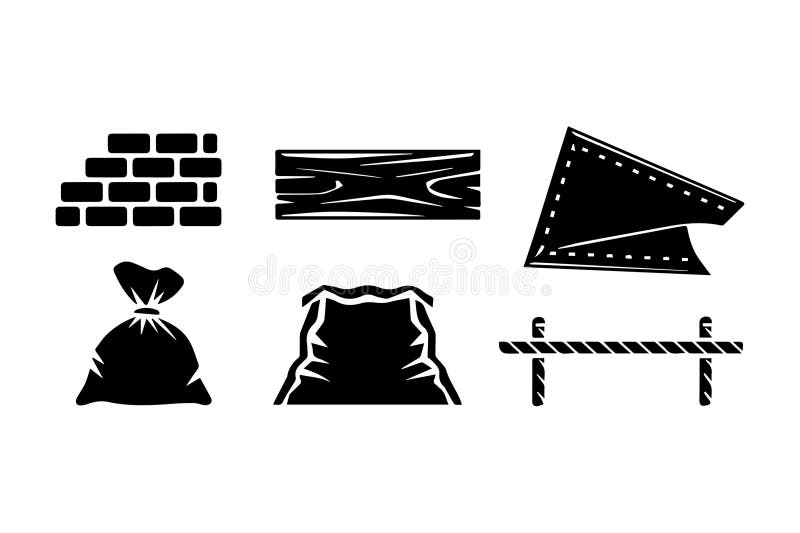 A Construction Materials Set Vector Silhouette Illustration Featuring ...