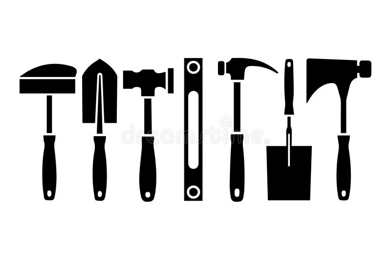 A Detailed Masonry Tools Set Vector Silhouette Illustration Stock ...