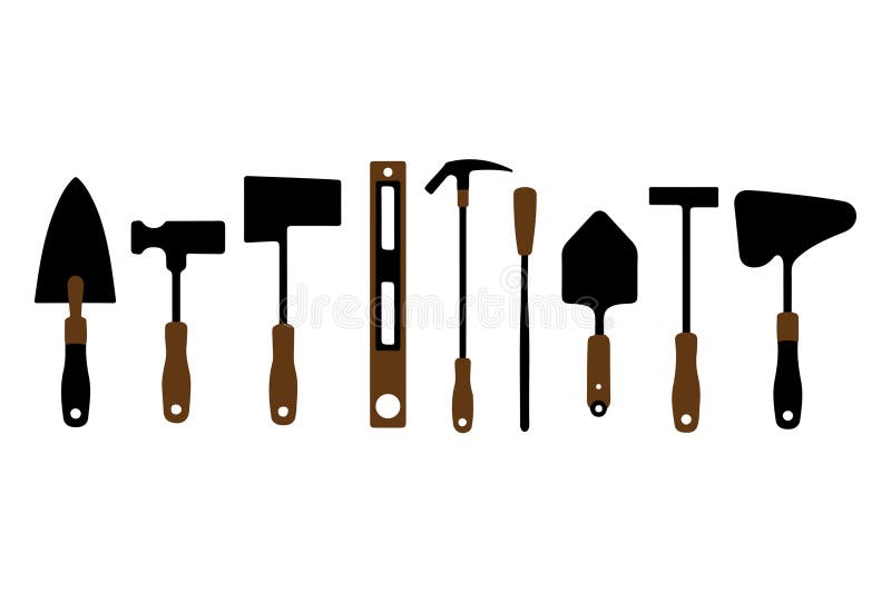 A Detailed Masonry Tools Set Vector Silhouette Illustration Featuring ...