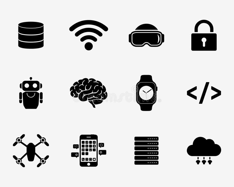 Modern Technology Icons Set. Editable Vector Icon Stock Illustration ...