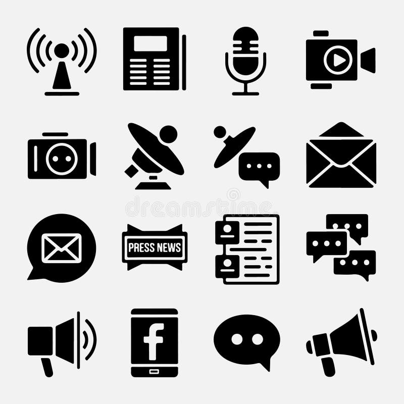 Communication and Media Icons Set. Editable Vector Icon Stock Vector ...