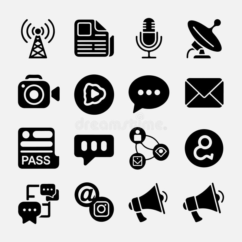 Communication and Media Icons Set. Editable Vector Icon Stock Vector ...
