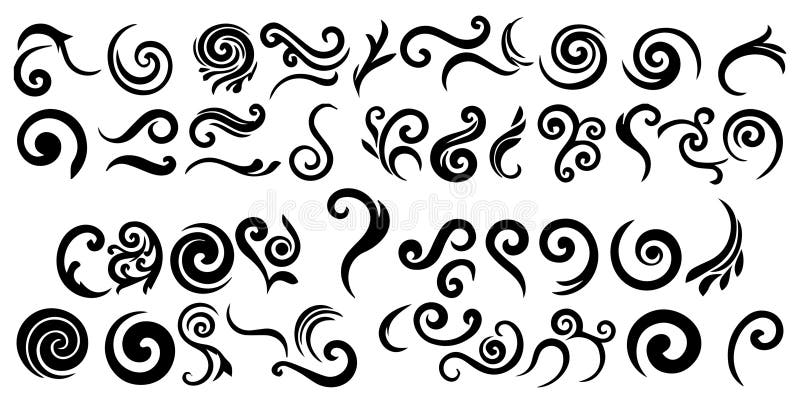 Decorative Swirl and Spiral Vector Silhouette Set, Perfect Swirl for ...