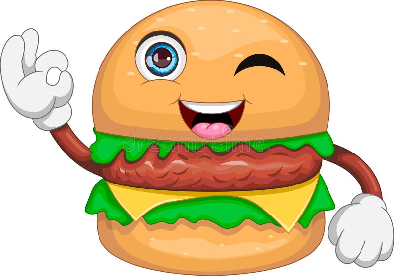 Cute Burger Cartoon stock vector. Illustration of lunch - 364636308