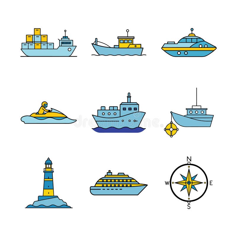 Marine Vessel Icon Set Illustration Stock Vector - Illustration of ...