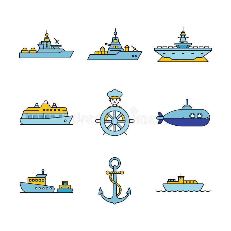 Marine Vessel Icon Bundle Illustration Stock Vector - Illustration of ...