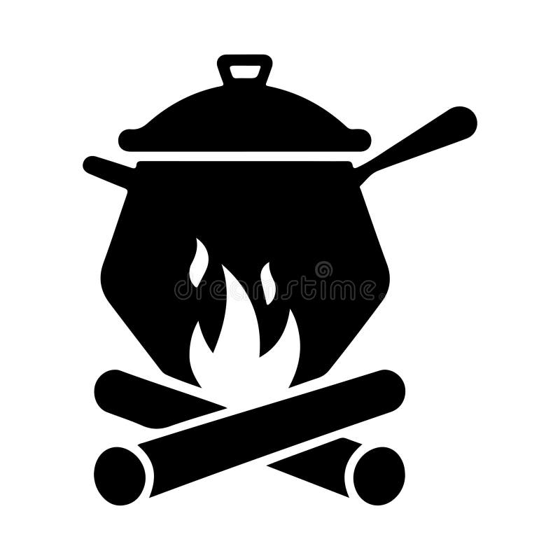 Cooking Pot Over Campfire Silhouette Icons Set. Editable Vector Icon ...