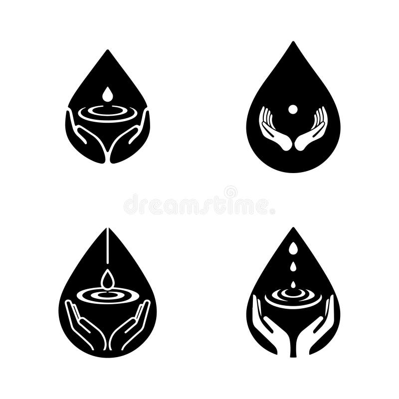 Water Drop Logos with Hands Icons Set. Editable Vector Icon Stock ...