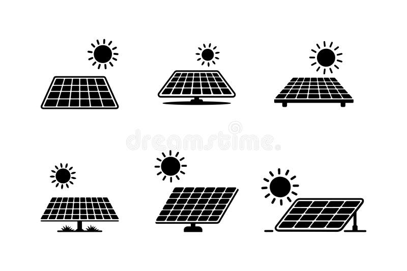 Solar Panel Icons Set. Editable Vector Icon Stock Vector - Illustration ...