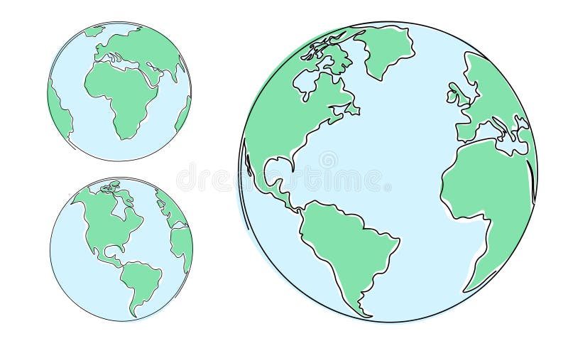 Earth Globe Vector Colourful Illustration Set with Different Points of ...