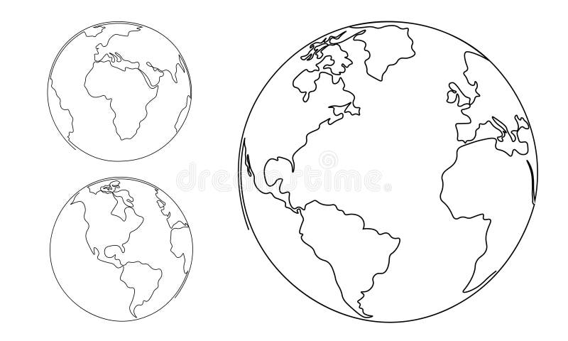 Earth Globe Outline Vector Illustration Set with Different Points of ...