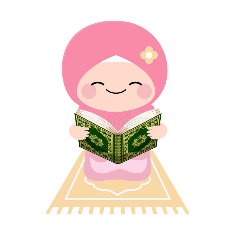 Cute Muslim Girl Read Quran Stock Vector - Illustration of font, drawing: 365259317