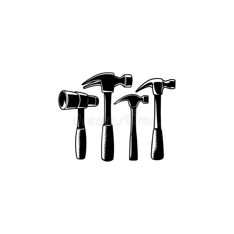 A Vector Black Silhouette Image of Four Hammers in Different Angles and ...