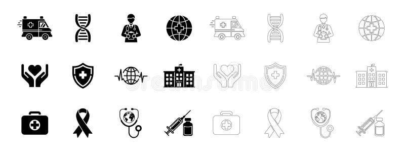 Global Healthcare and Medical Awareness Icons Set. World Health Day ...