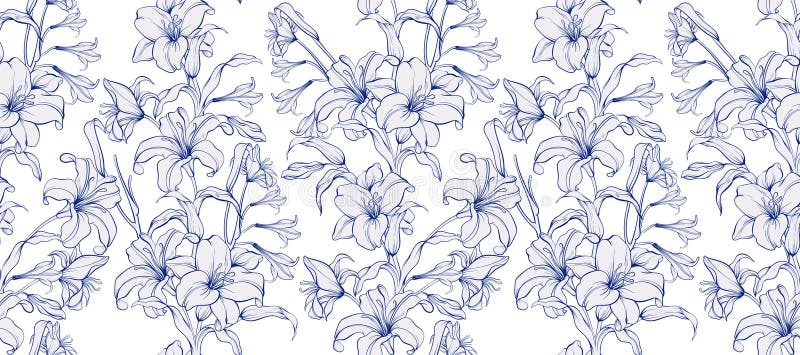 Seamless Flower Pattern. Line Floral Pattern Stock Vector ...