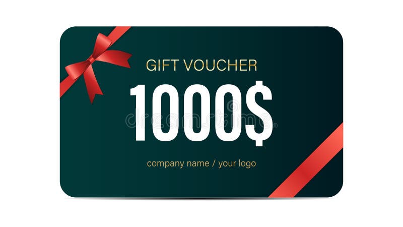 Luxurious $100 To $1000 Gift Card Voucher Design with Elegant Gold and Red Ribbon Stock Vector ...