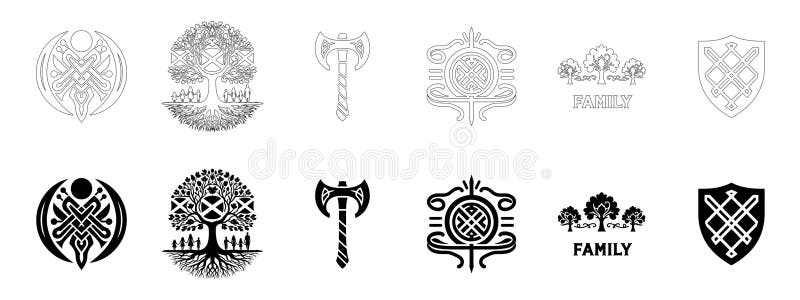 Scottish Clans and Symbols Icons Set. Editable Minimalist and Outline ...