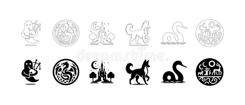 Scottish Mythology and Folklore Icons Set. Editable Minimalist and ...