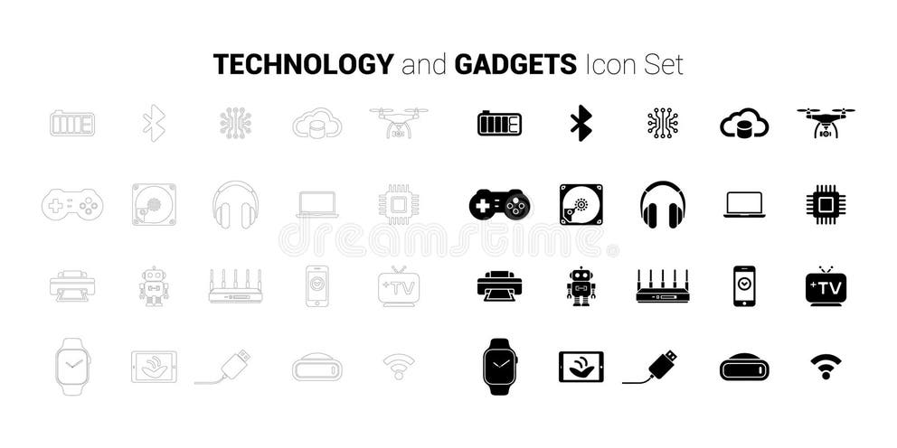 Technology and Gadgets Icon Set. Editable Vector Minimalist Fill and ...