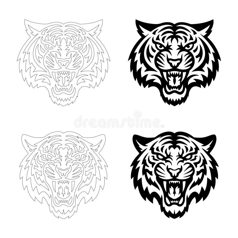 Tiger Head Logo Design. Fully Editable Flat and Outline Stock Vector ...