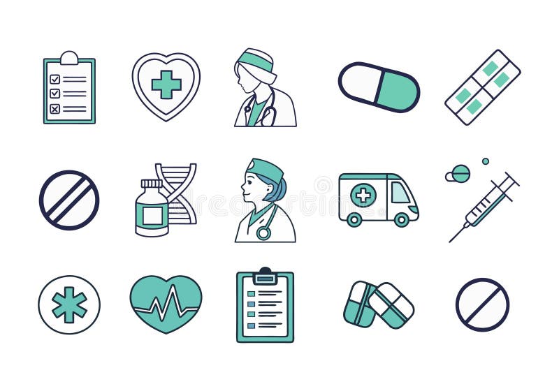 Collection of Modern Healthcare Icons in Teal and Gray Stock Vector ...