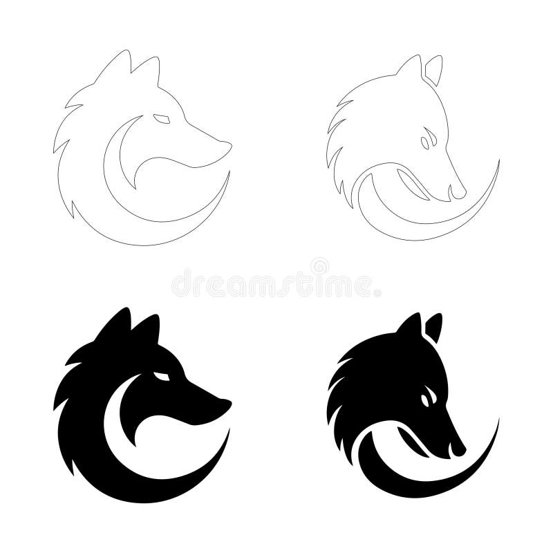 Wolf and Moon Logo Design, Wolf Moon Circle Stock Vector - Illustration ...