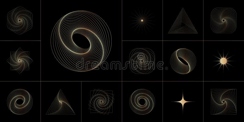 Line Art Geometric Gold Elements Collection of Various Shapes Stock ...
