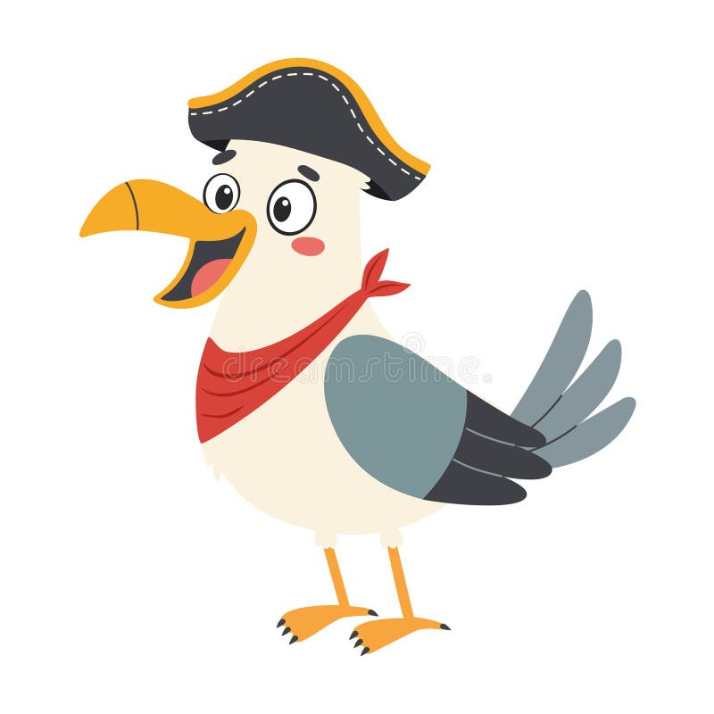 Seagull Pirate Isolated. Gull in Pirate Clothes. Vector Illustration ...