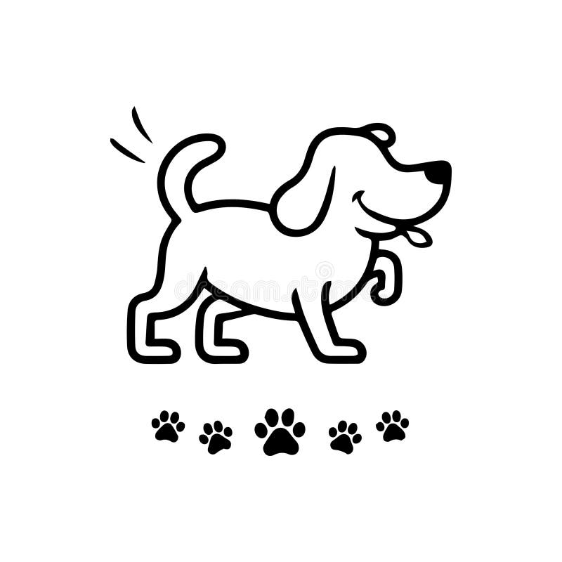 Dog and Paw Tracks Line Icon, Concept Illustration, Outline Symbol ...