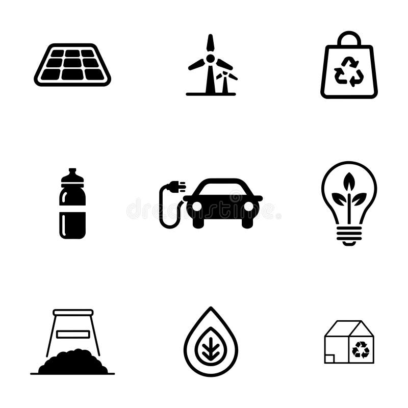 Sustainable Living and Eco-friendly Icons Set. Outline Icons Stock ...