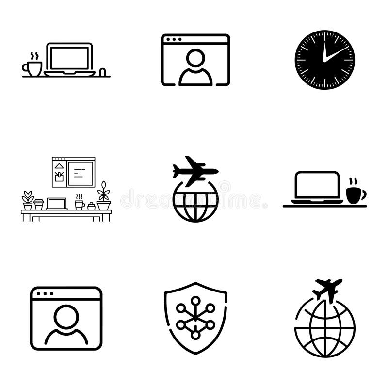 Remote Work and Digital Nomad Icons Set. Stock Illustration ...