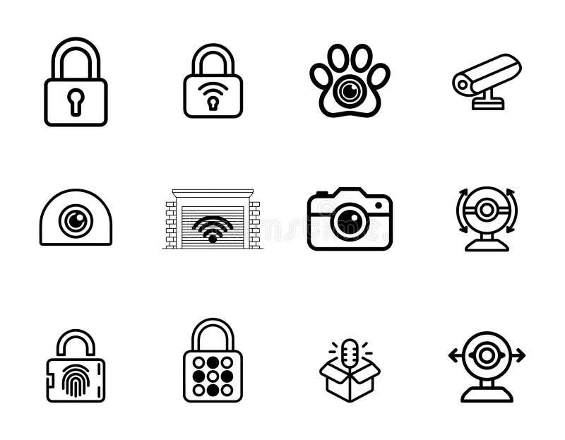 Smart Home Security and Access Icons Set. Stock Illustration ...