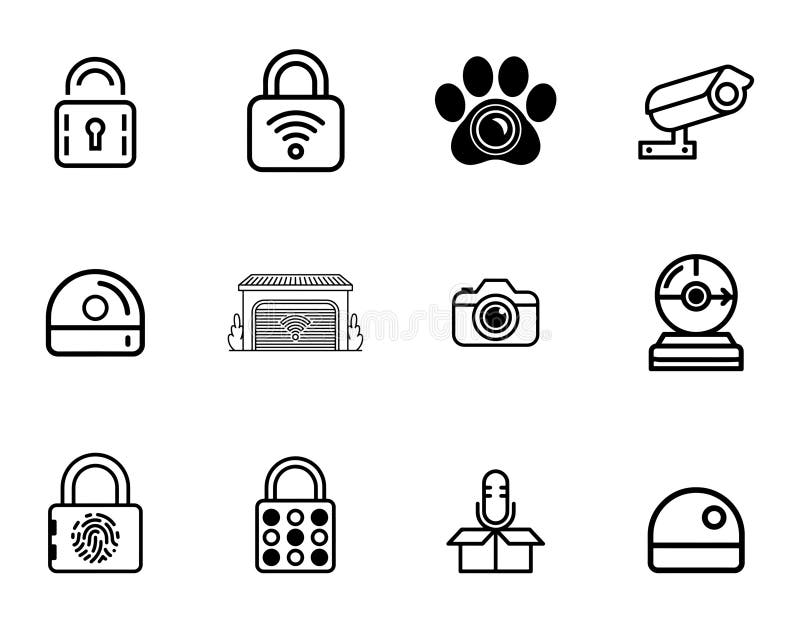 Smart Home Security and Access Icons Set. Stock Illustration ...