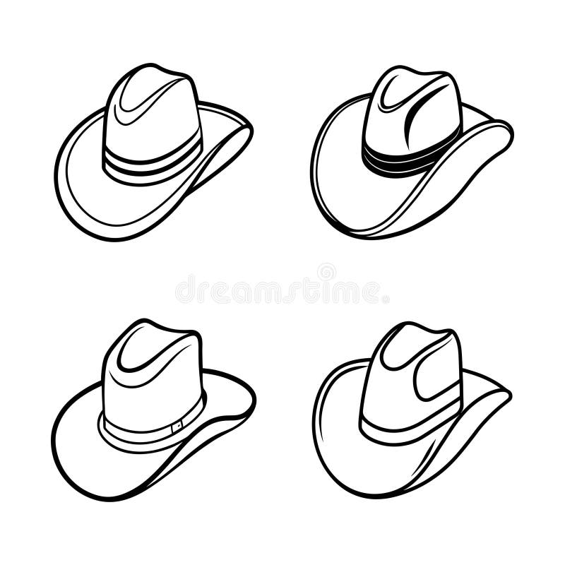 Set of Cowboy Hats, Set of Hats, Collection of Hats Vector Illustration ...