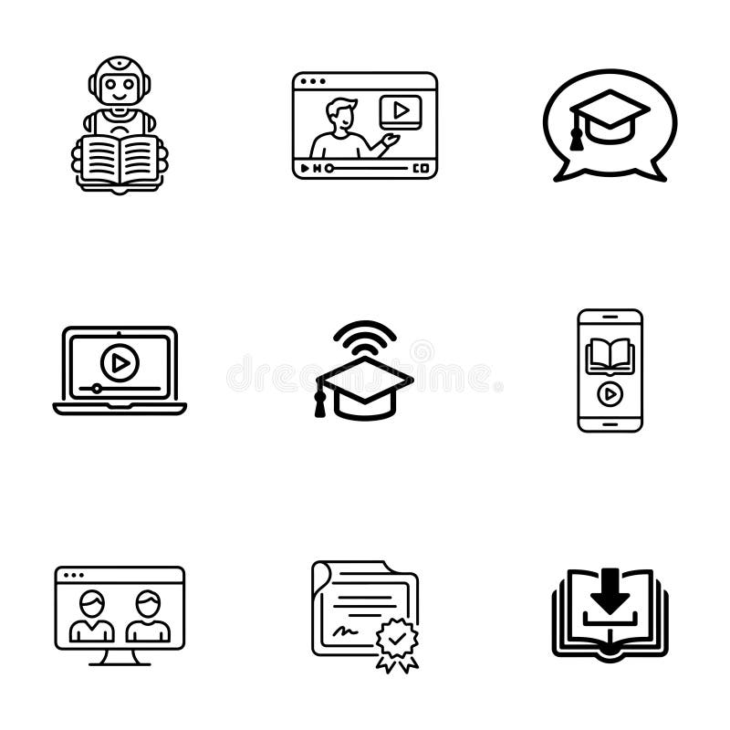E-learning and Online Education Icons Set. Vector Icons Representing ...