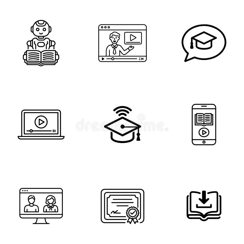E-learning and Online Education Icons Set. Vector Icons Representing ...