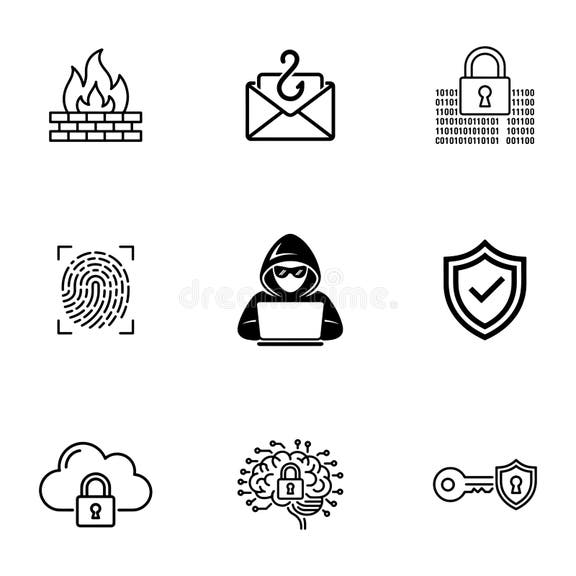 Cybersecurity and Data Protection Icons Set. Vector Icons Set Stock ...