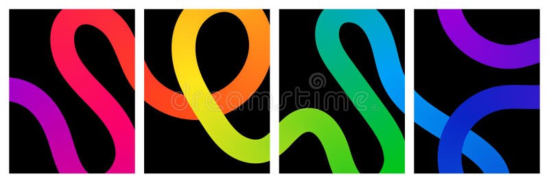 Wavy and Spiraling Rainbow Gradation Ribbons. Abstract Backgrounds with ...